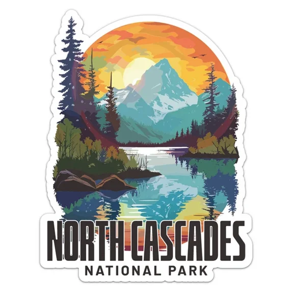 Retro North Cascades National Park Sticker Phone Decal Water Bottle ...