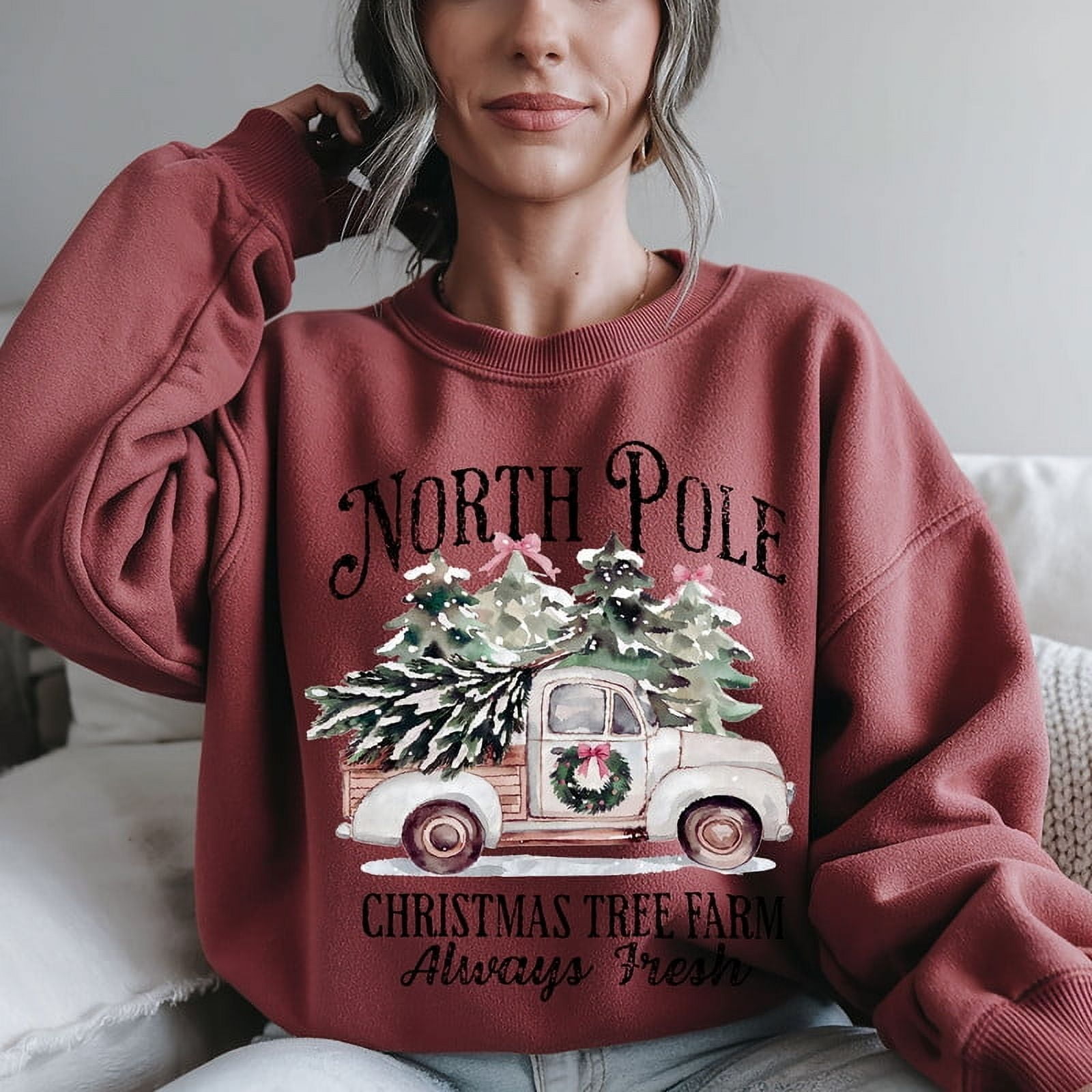 Retro North Pole Christmas Tree Farm Sweatshirt – Vintage Truck Holiday ...