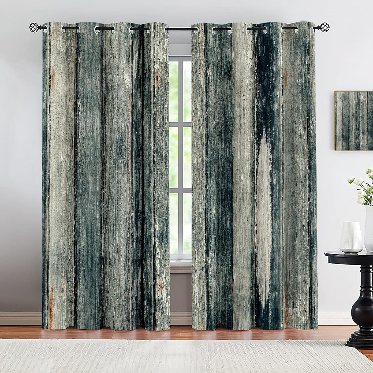 Retro Nostalgic Wood Texture Curtains For Boys' Living Room, Antique ...