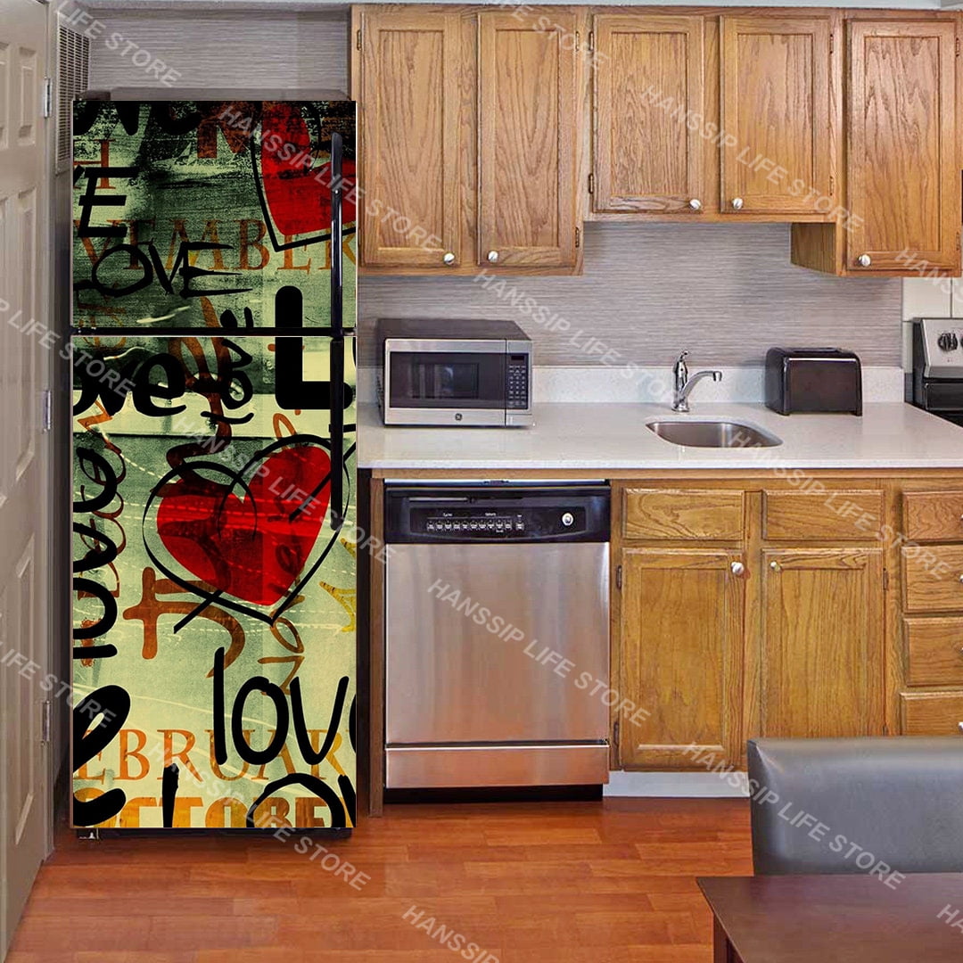 Retro Novelty Refrigerator Mural Sticker Vintage Wood Grain Love ...