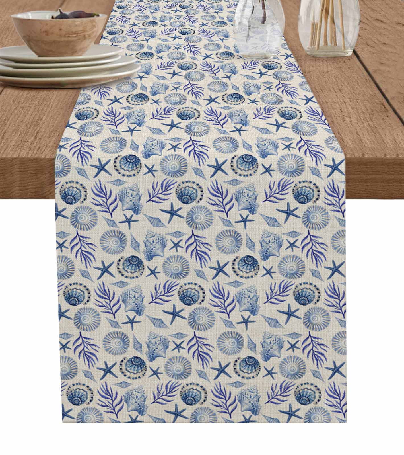 Retro Ocean Starfish Table Runner 72 Inches, Retro Summer Coastal Coral ...