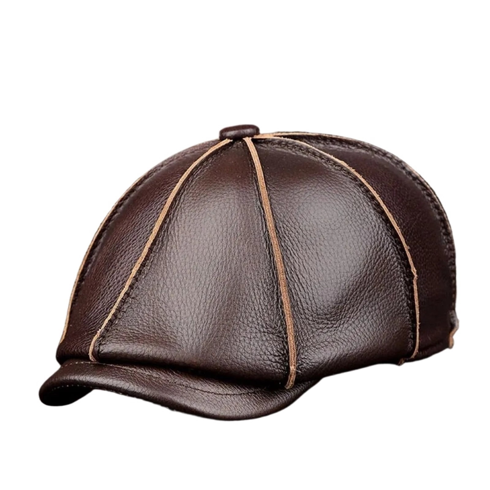 Retro Octagonal Genuine Leather Hat Autumn Men's Cowhide Leather Beret ...