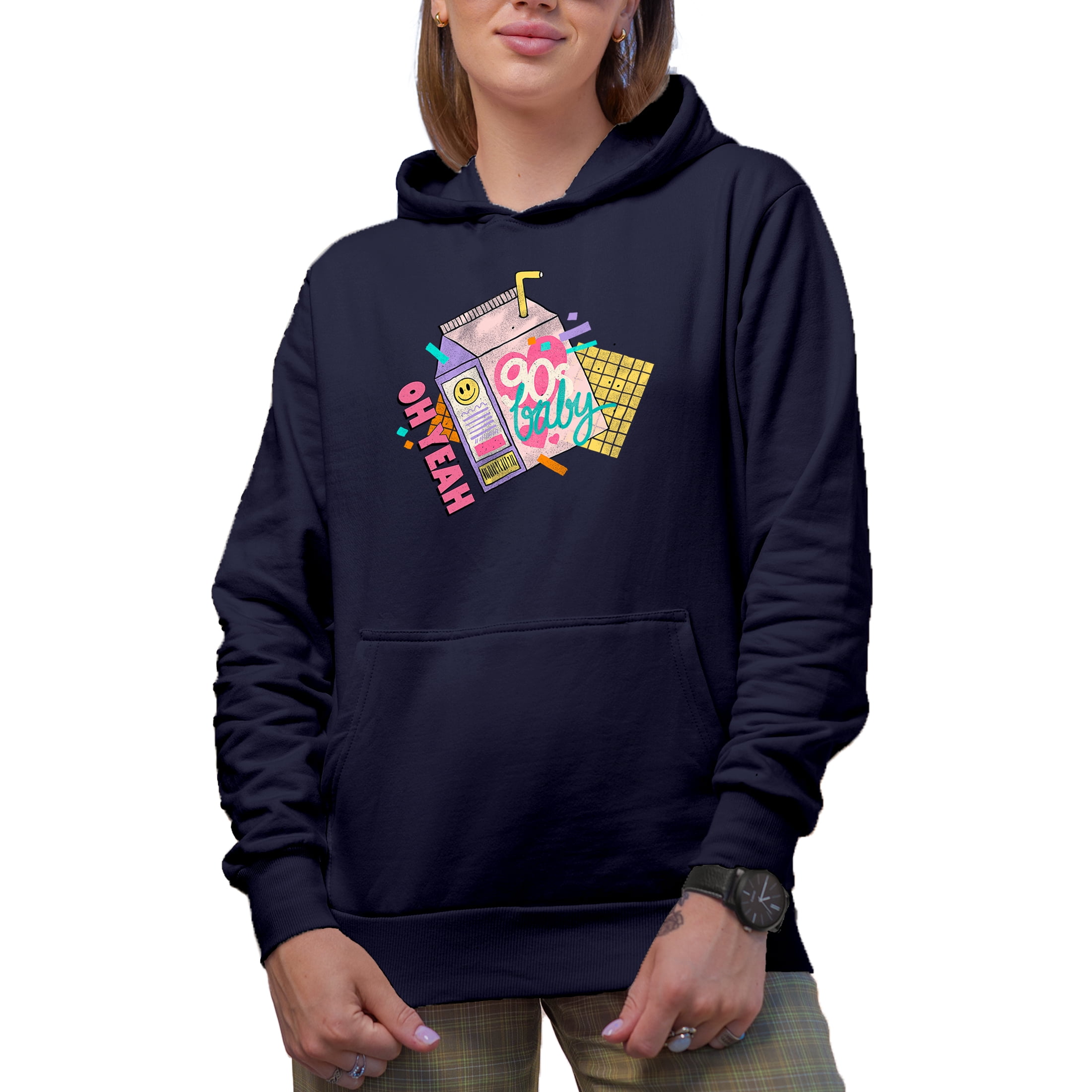 Retro Oh Yeah, 90s Baby Juice Pack Art Merch Gift, Navy Blue Hooded ...