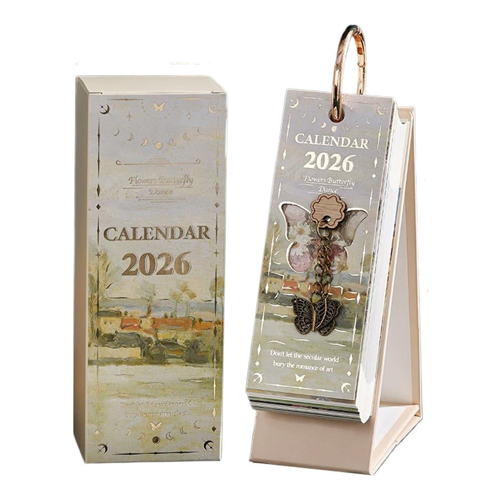 Retro Oil Painting Style One-way Calendar Ornament for Desktop in 2026 ...