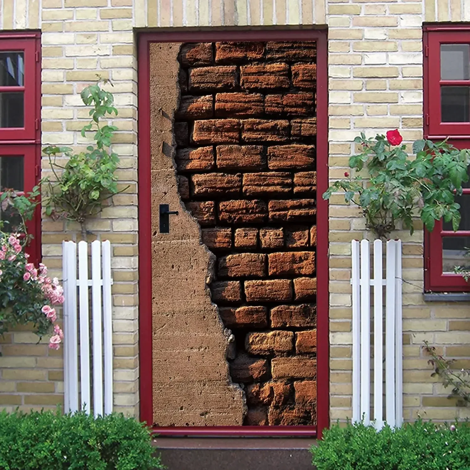 Retro Old Red Brick Wall Door Sticker Modern Art Decals Self Adhesive ...