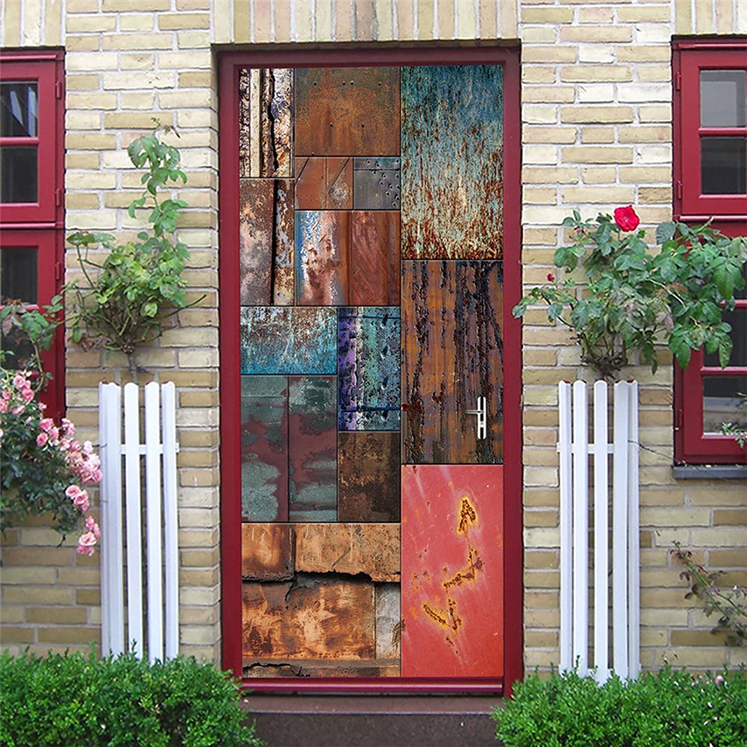 Retro Old Red Brick Wall Door Sticker Modern Art Door Decals Self ...