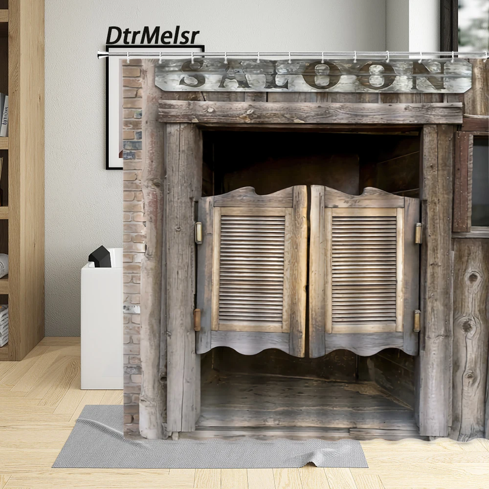 Retro Old Wooden Door Shower Curtain Vintage Flower Window Farmhouse ...