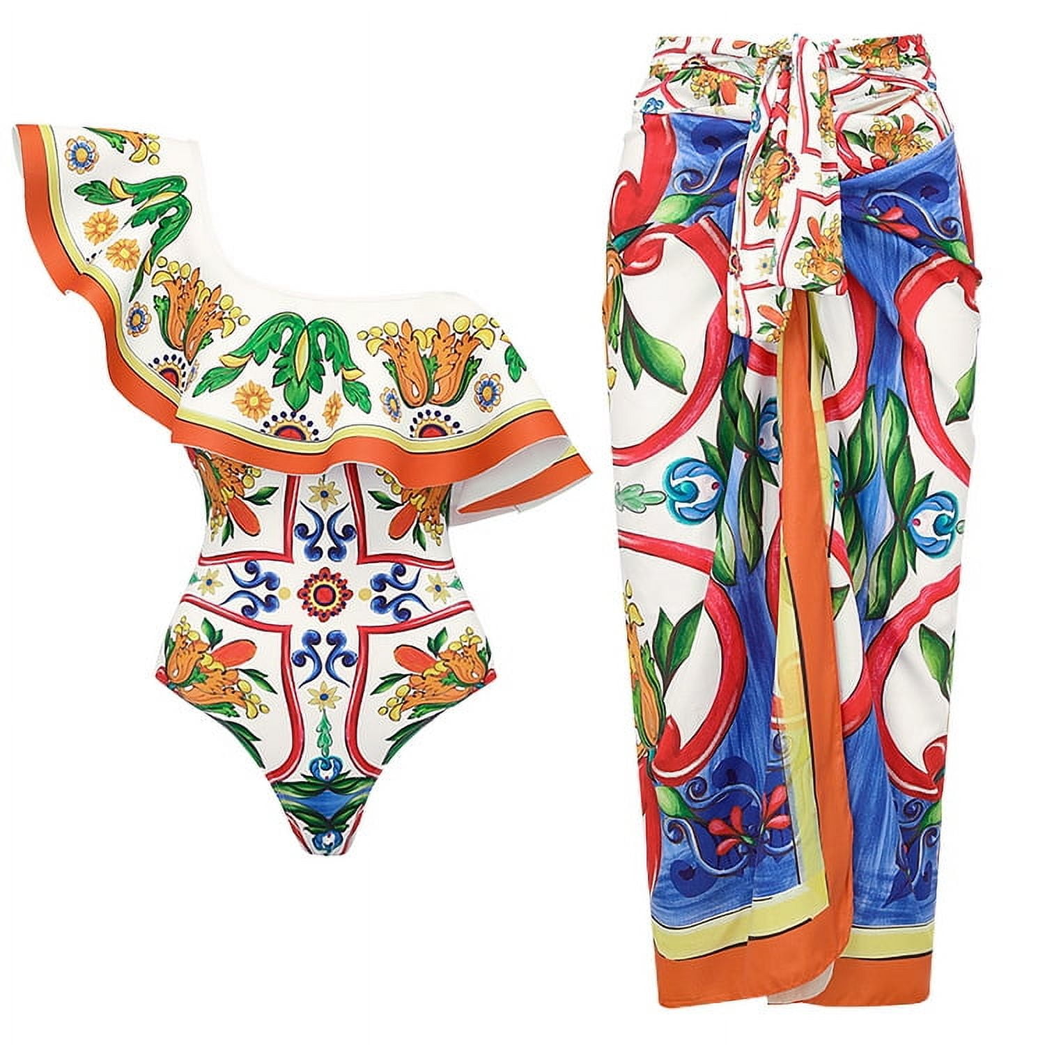 Retro One Piece Swimsuit Backless Applique Blue and White Porcelain ...