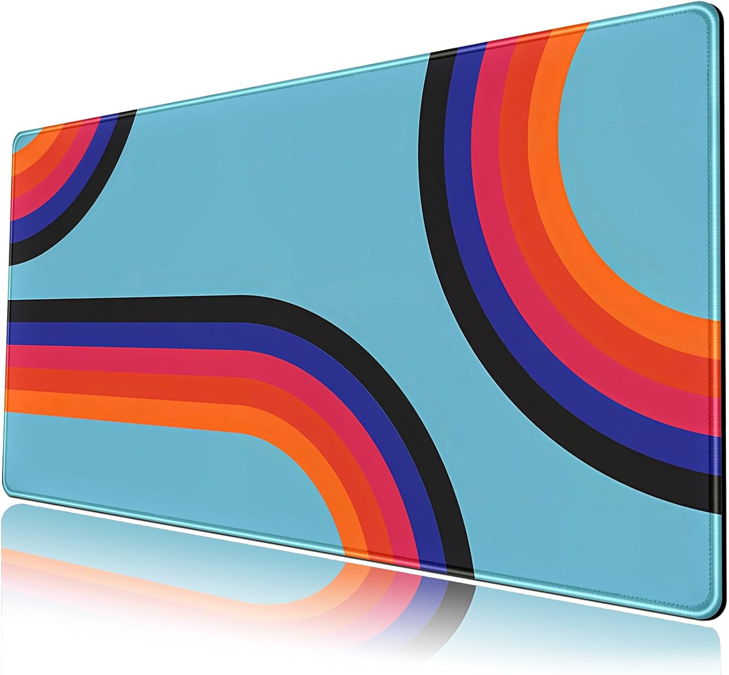 Retro Orange Blue Desk Mat Large Mouse Pad Abstract Desk Pad Keyboard ...