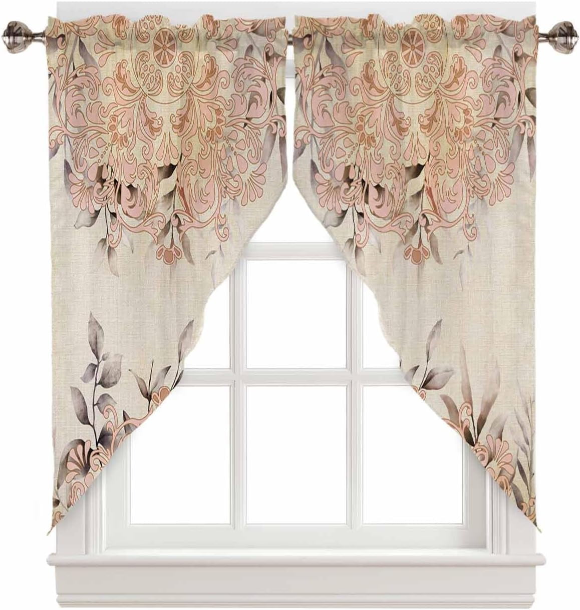 Retro Orange Boho Swag Curtains For Living Room/bedroom Modern Abstract Art Botanical Swag ...