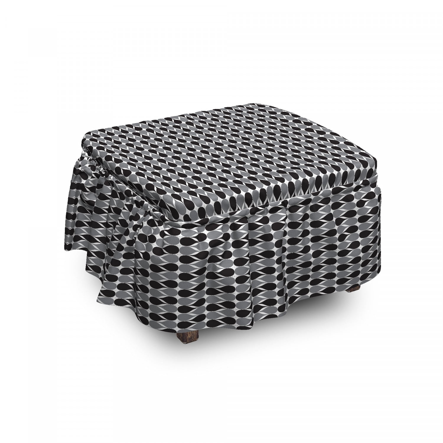 Retro Ottoman Cover, Abstract Classic Wavy Ovals, 2 Piece Slipcover Set ...