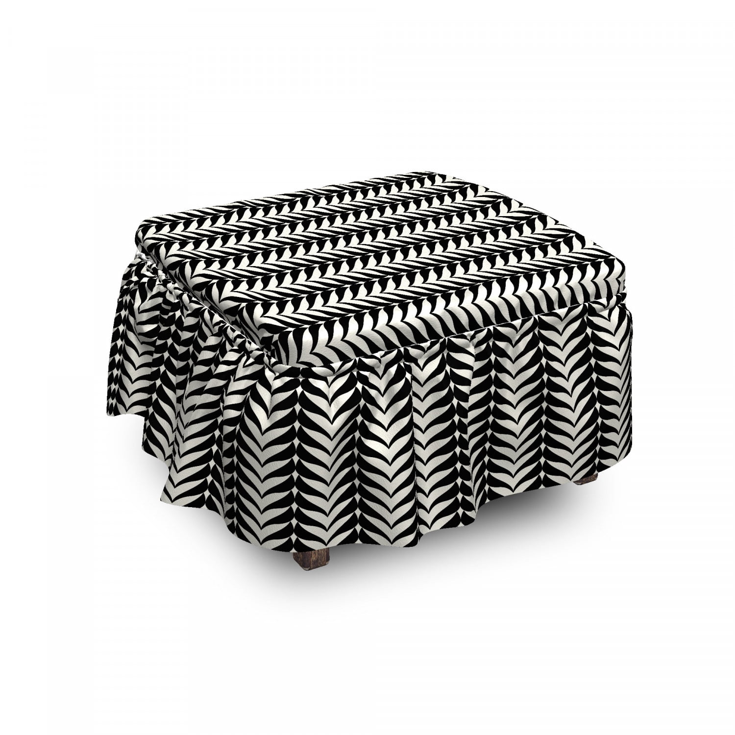 Retro Ottoman Cover, Abstract Quirky Zigzag Model, 2 Piece Slipcover ...