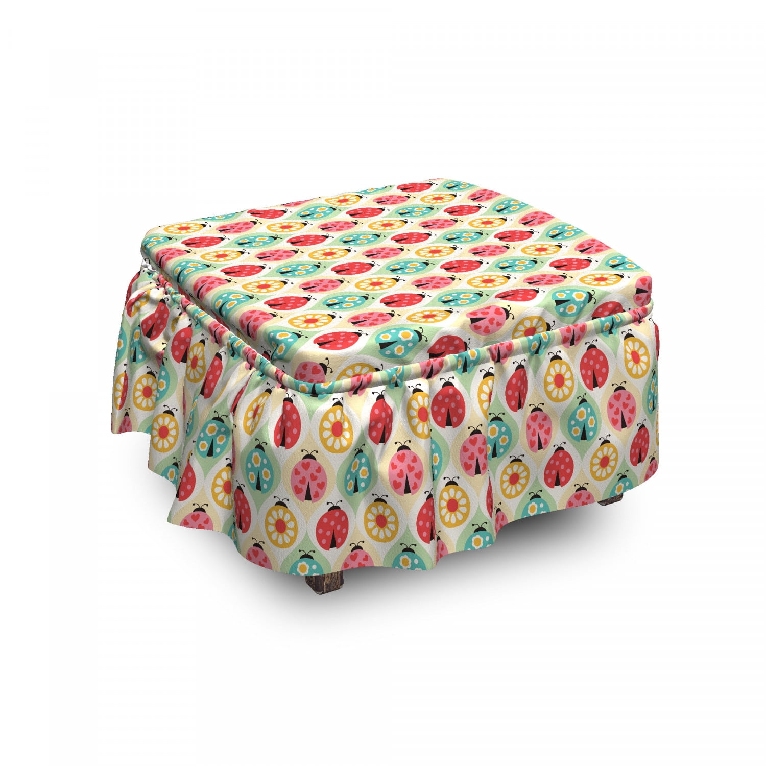 Retro Ottoman Cover, Ladybugs Retro Cartoon, 2 Piece Slipcover Set with ...