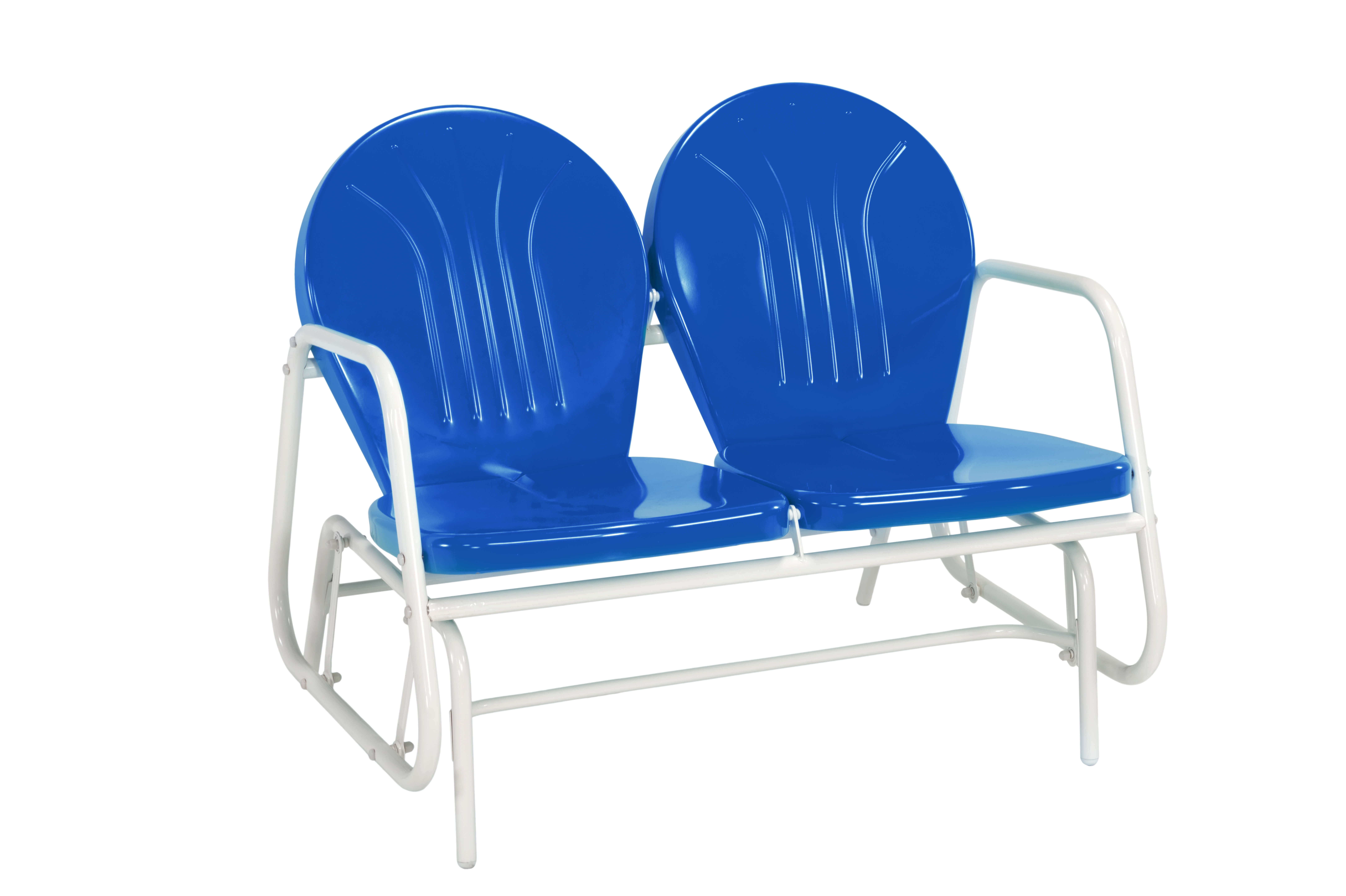 Retro Patio Glider Bench, Blue/White Frame, Seats 2, Outdoor Furniture ...