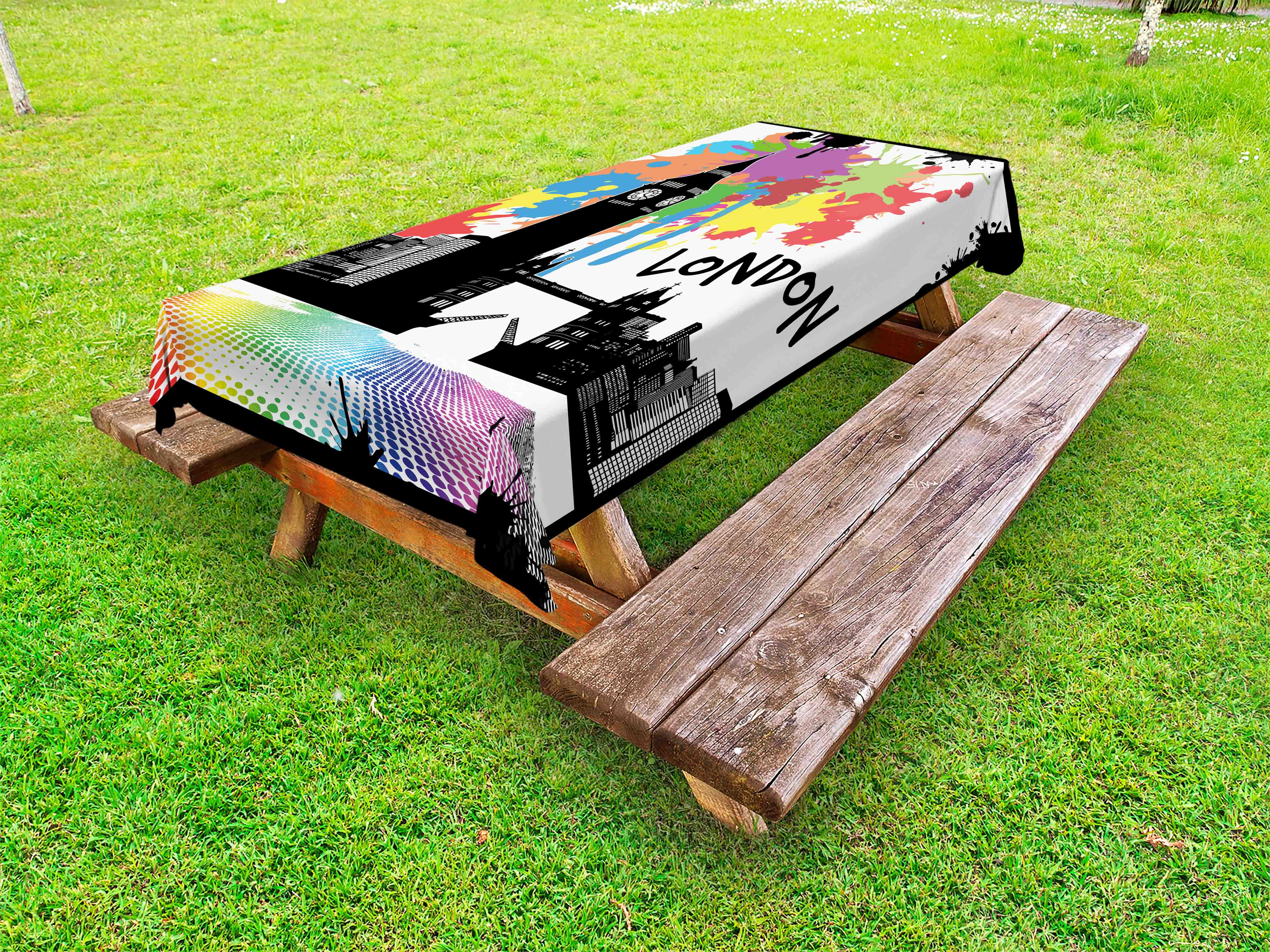 Retro Outdoor Tablecloth, Vintage London City View With Color Splashes ...