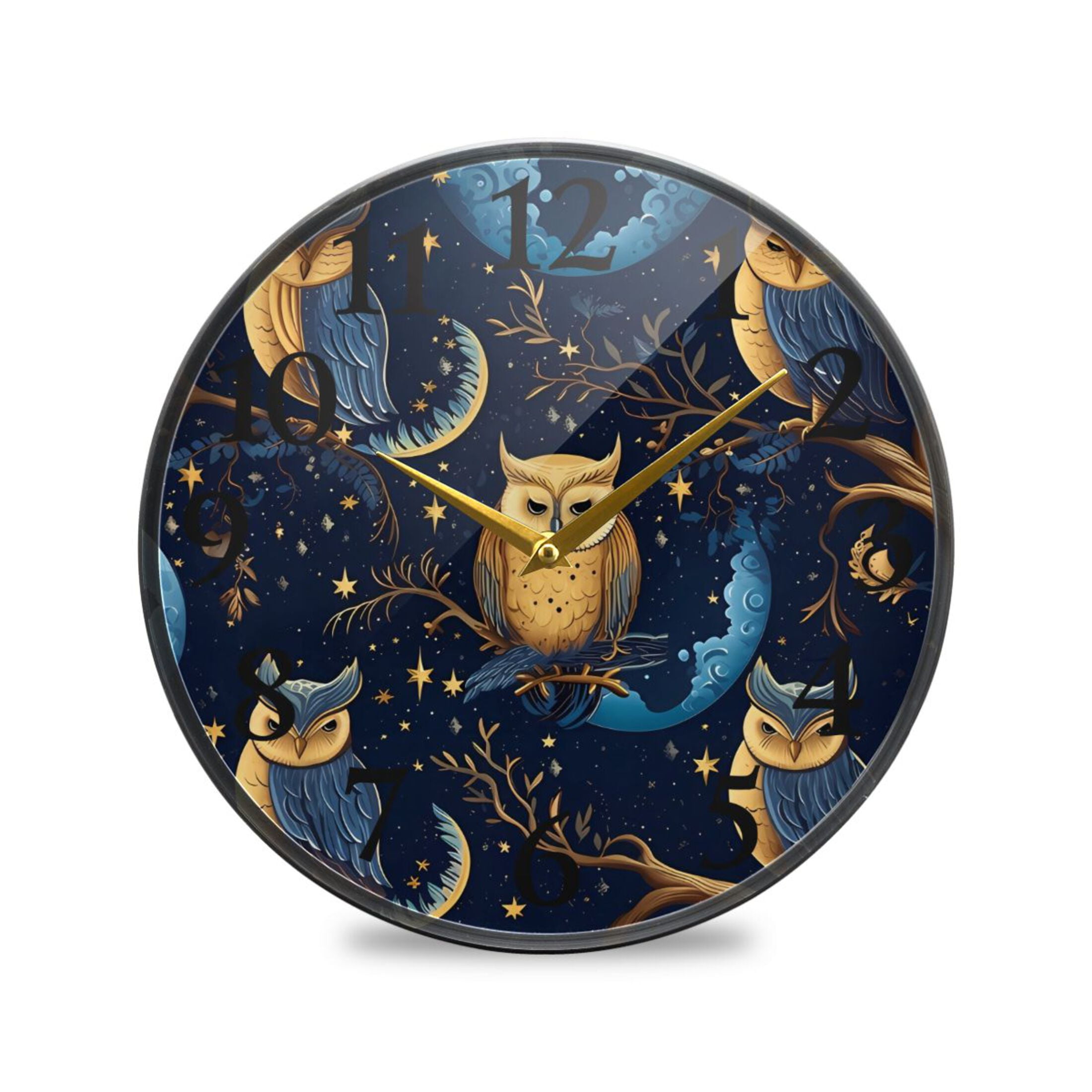 Retro Owls on Trees Wall Clocks Battery Operated 9.5 Inch Round Clock ...