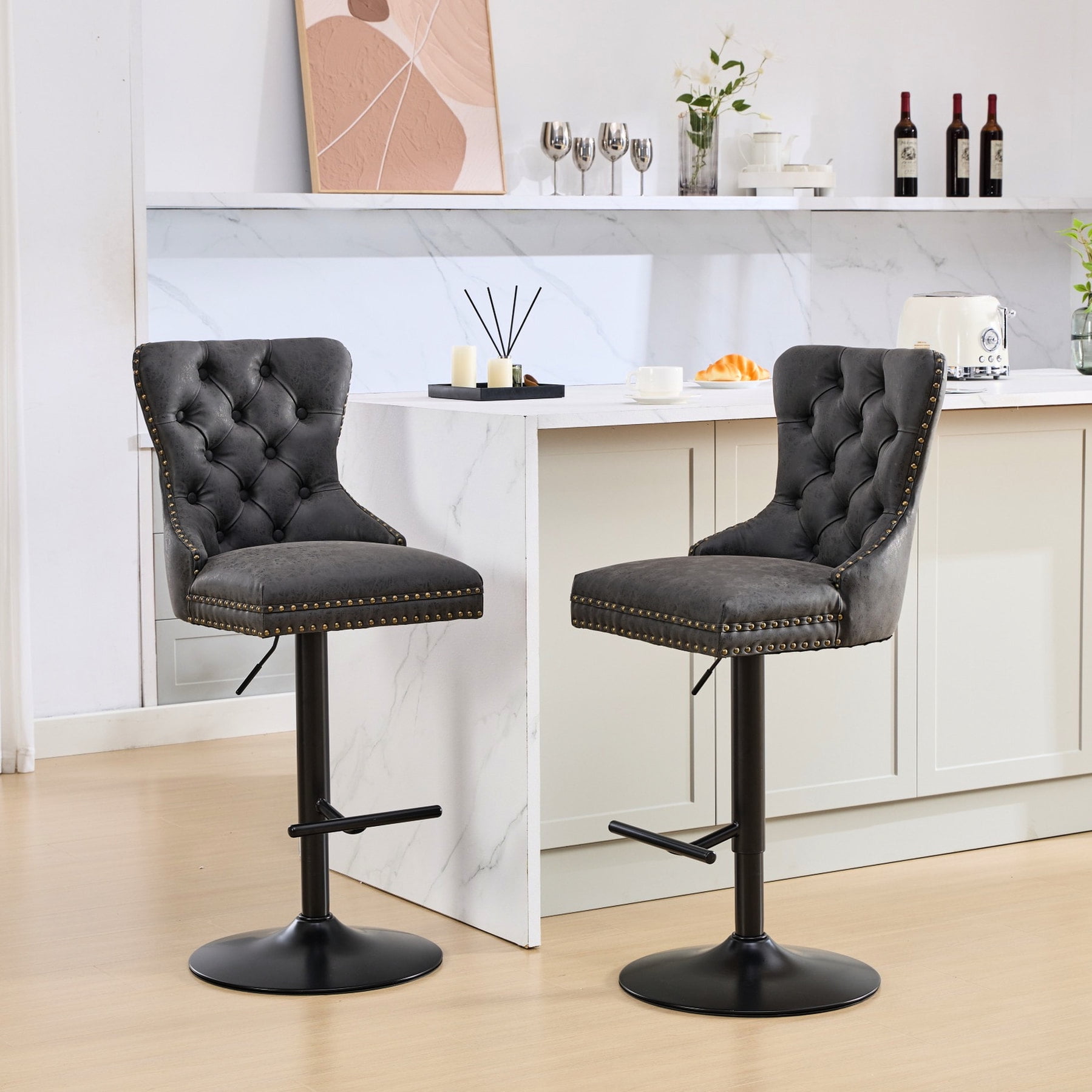 Retro PU Material - 360° Swivel and Height Adjustment - Kitchen Island ...