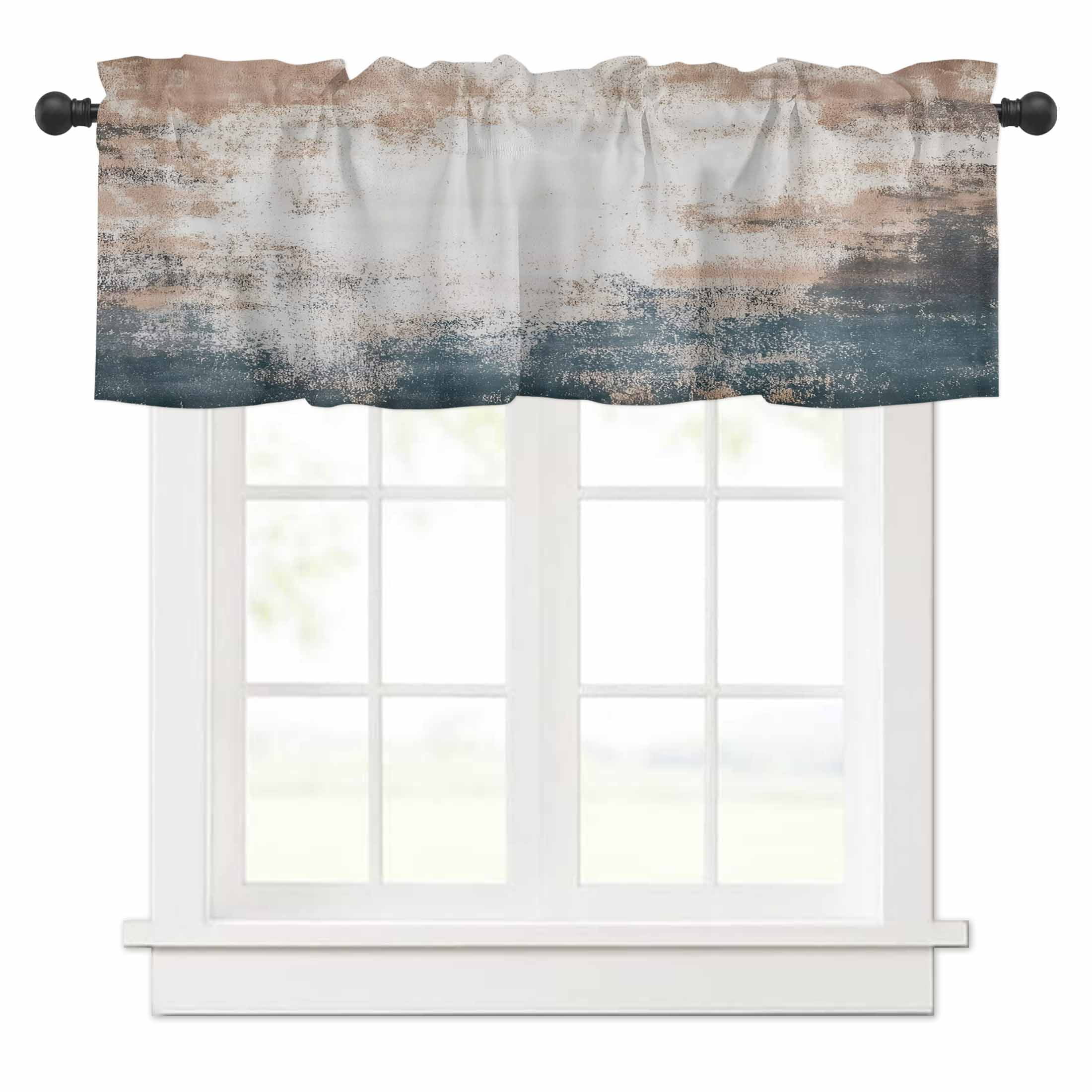 Retro Paint Effect Valances for Windows Blue Yellow Vintage Texture Rod ...