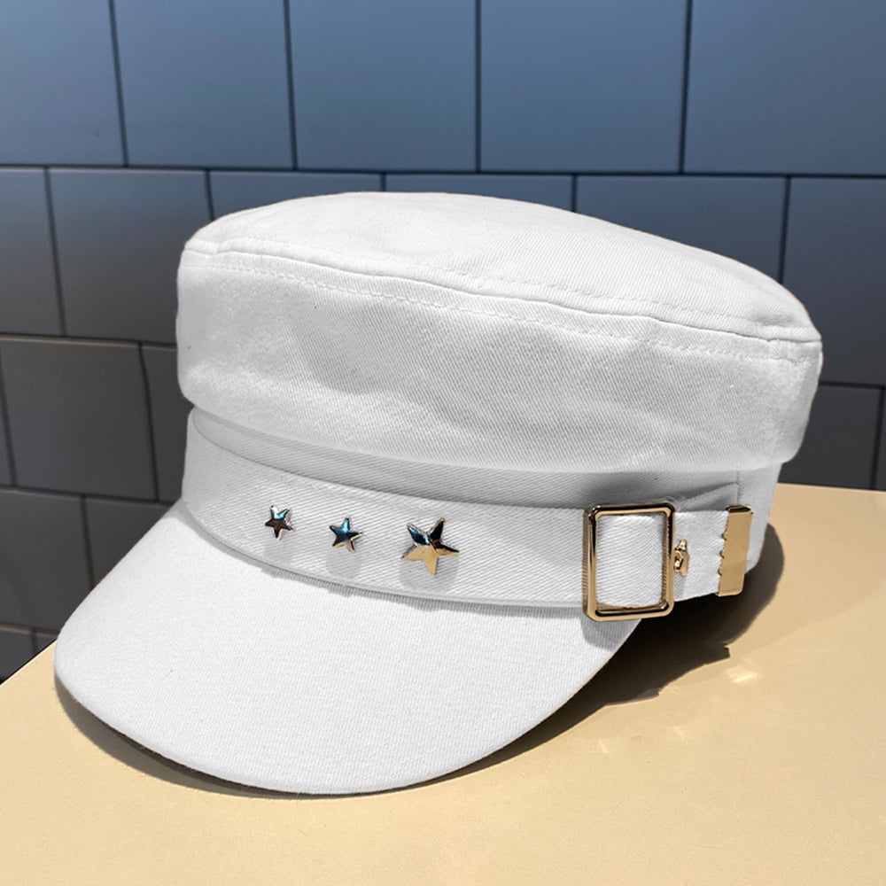 Retro Painter Hat Women Black Star Military Hat Sailor Captain Flat Top ...
