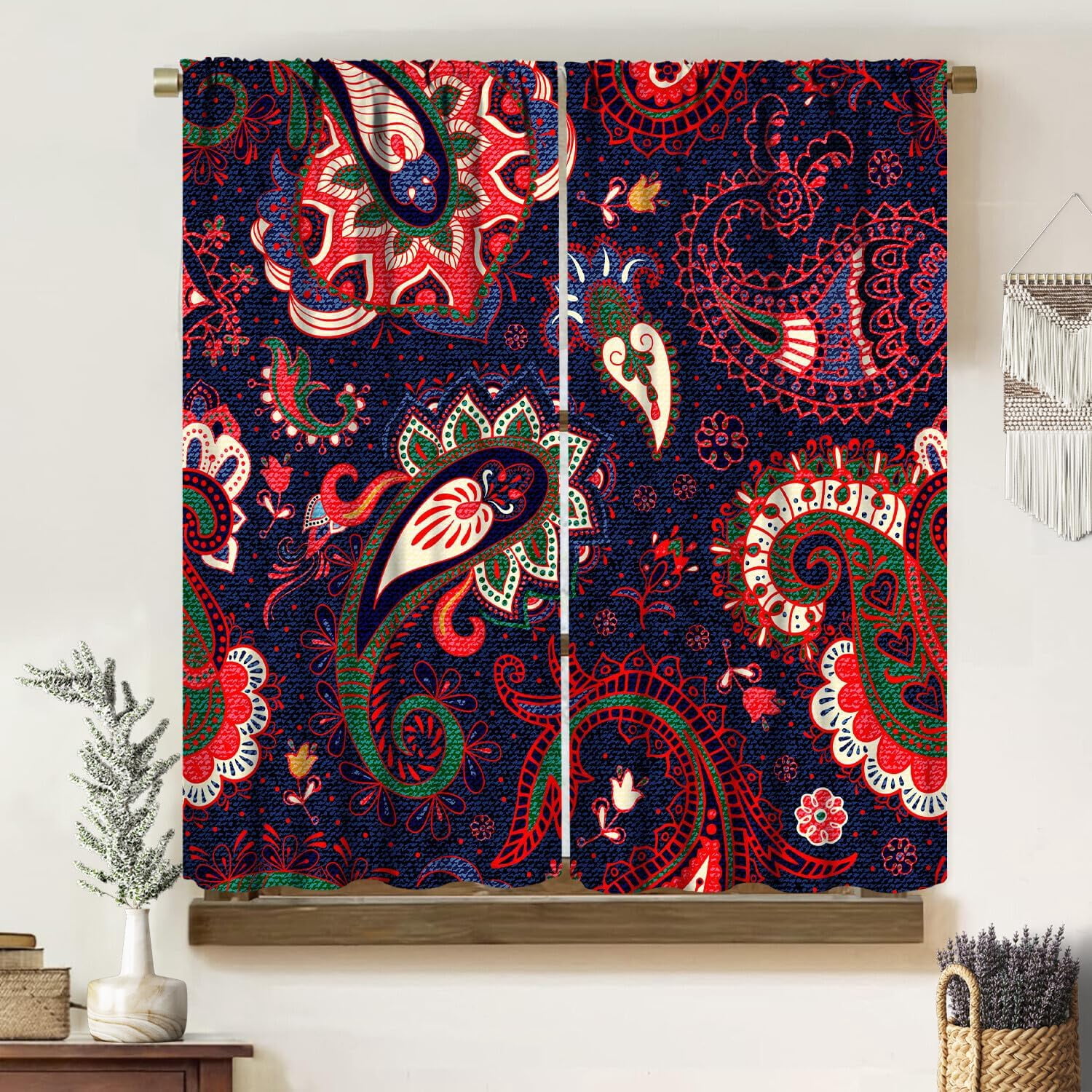Retro Paisley Blackout Curtains,Boho Rustic Flower Paisley Art ...