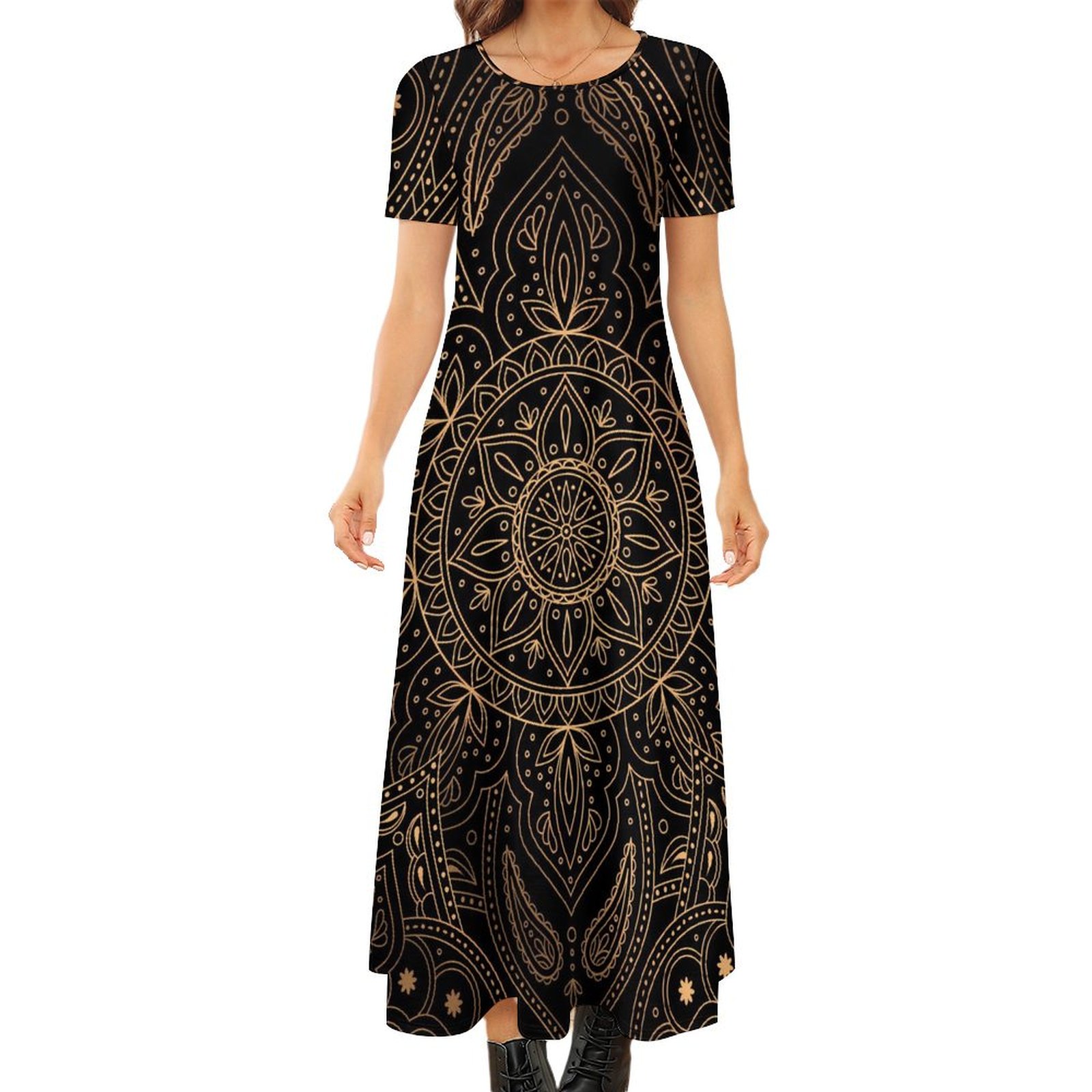 Retro Paisley Dress Pink And Blue Street Wear Boho Beach Long Dresses ...