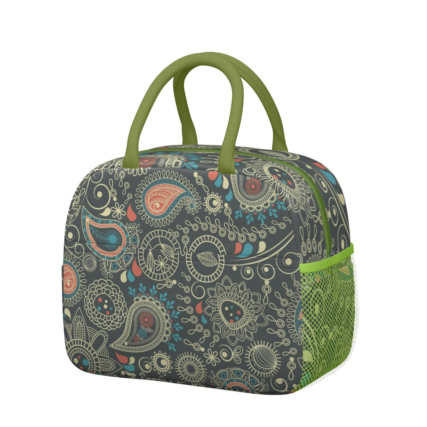 Retro Paisley Floral Lunch Bag - Reusable Insulated Lunch Box ...