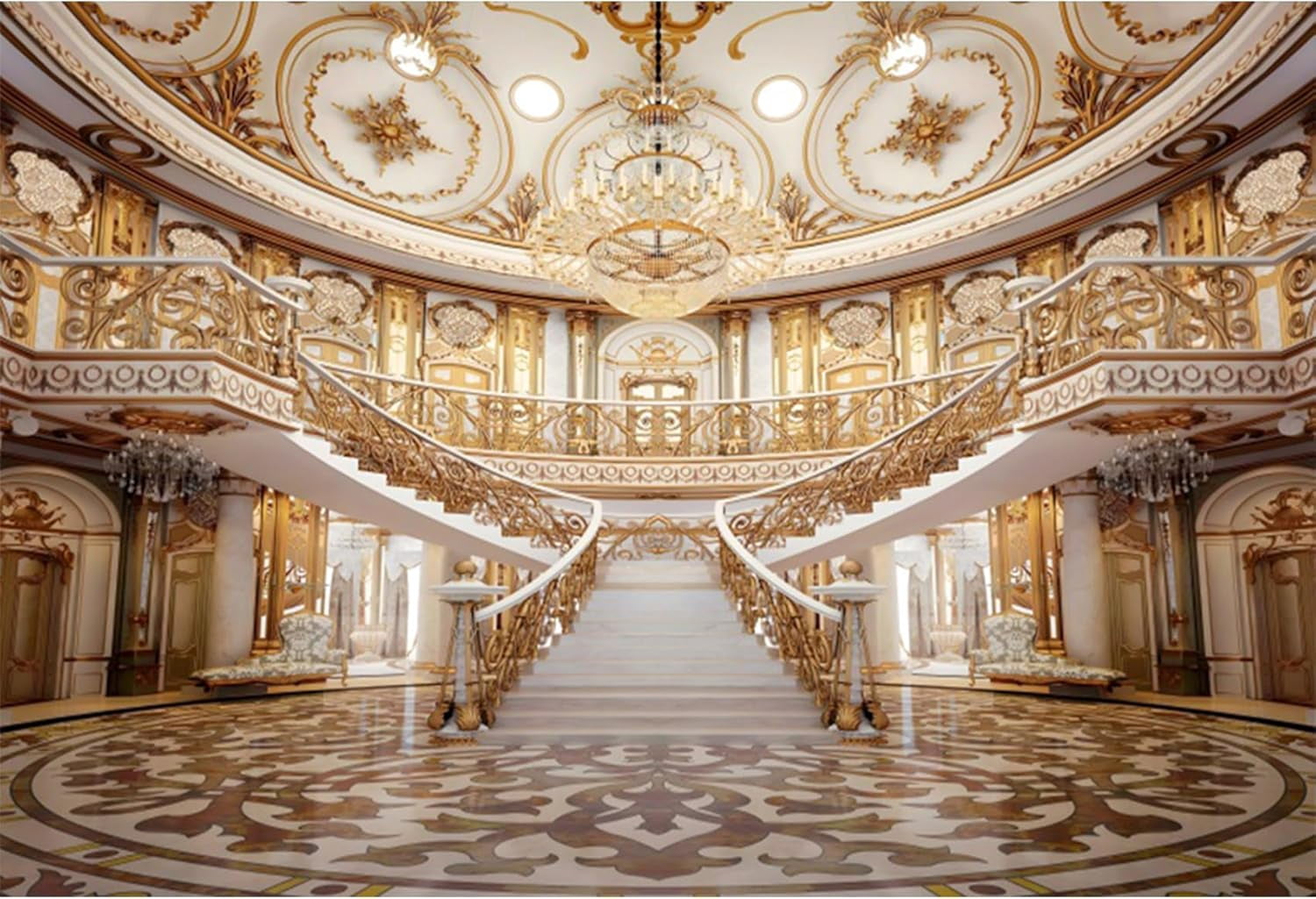 Retro Palace Backdrop for Photography Gold Hall Staircase Luxury ...