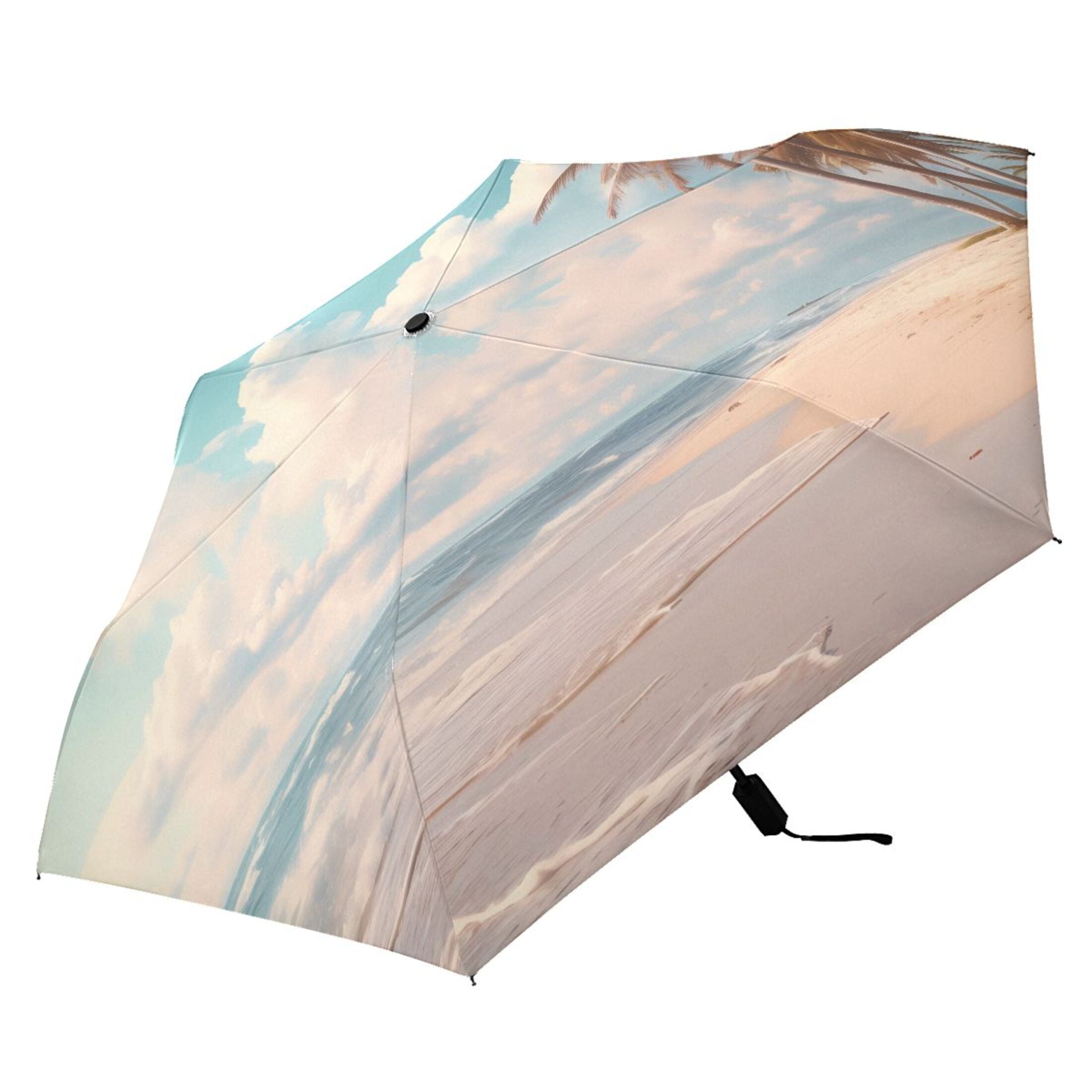 Retro Palm Beach Compact Folding Umbrella for Rain Windproof Travel ...
