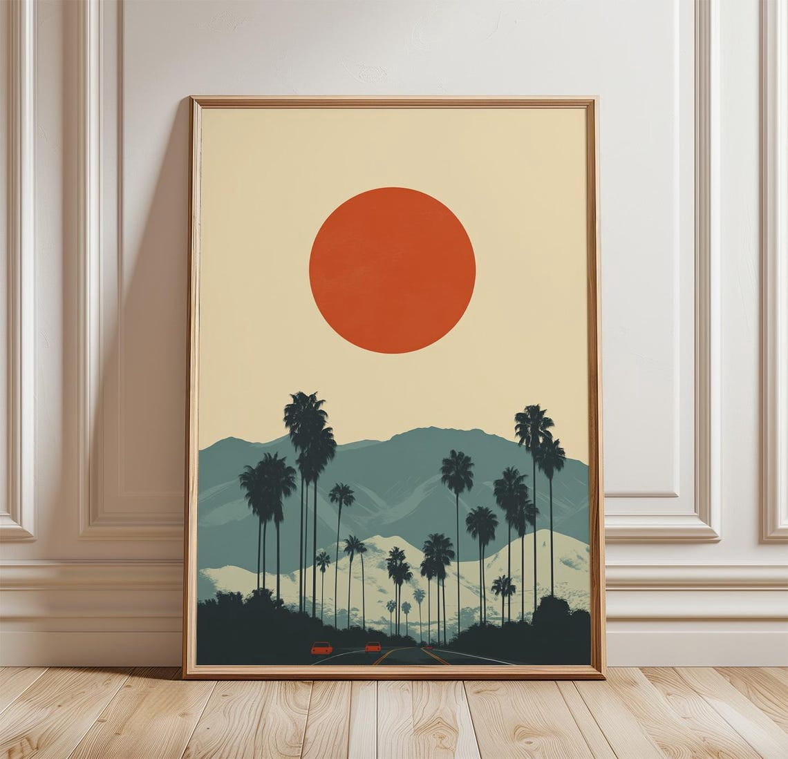Retro Palm Tree Road Sunset Landscape Vintage Desert Drive, Stretched ...