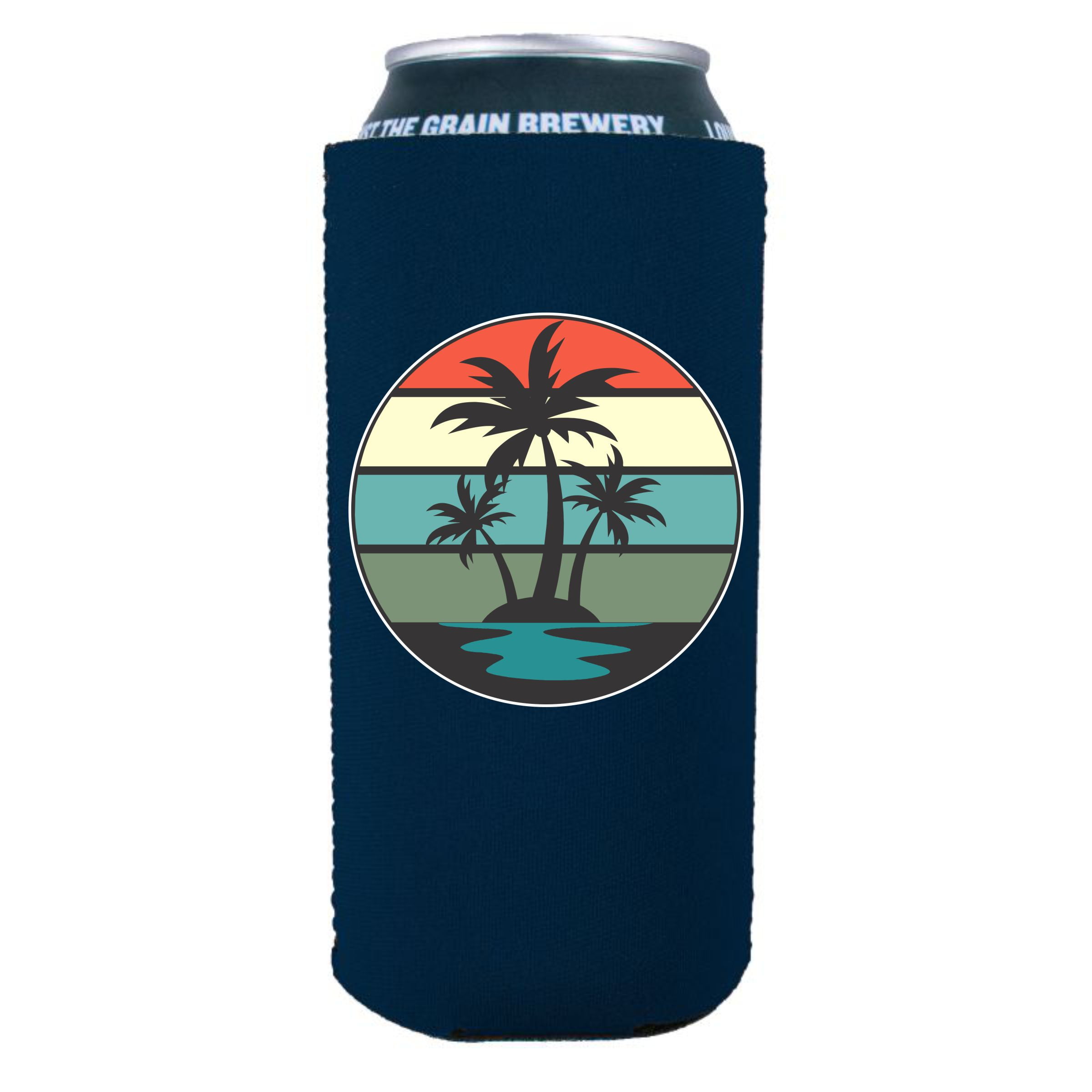 Retro Palm Trees 16 oz. Can Coolie (Navy Blue) - Walmart.com