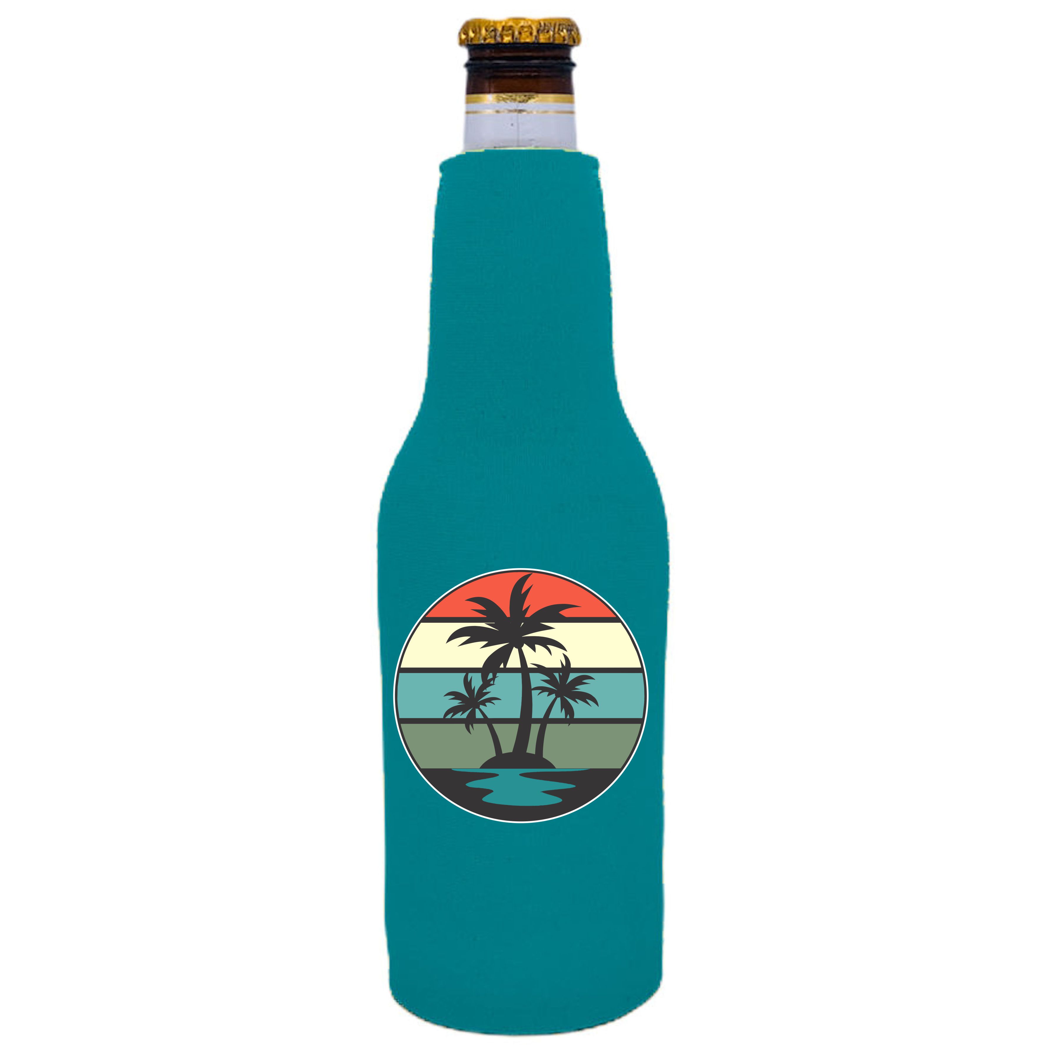 Retro Palm Trees Beer Bottle Coolie (Turquoise) - Walmart.com