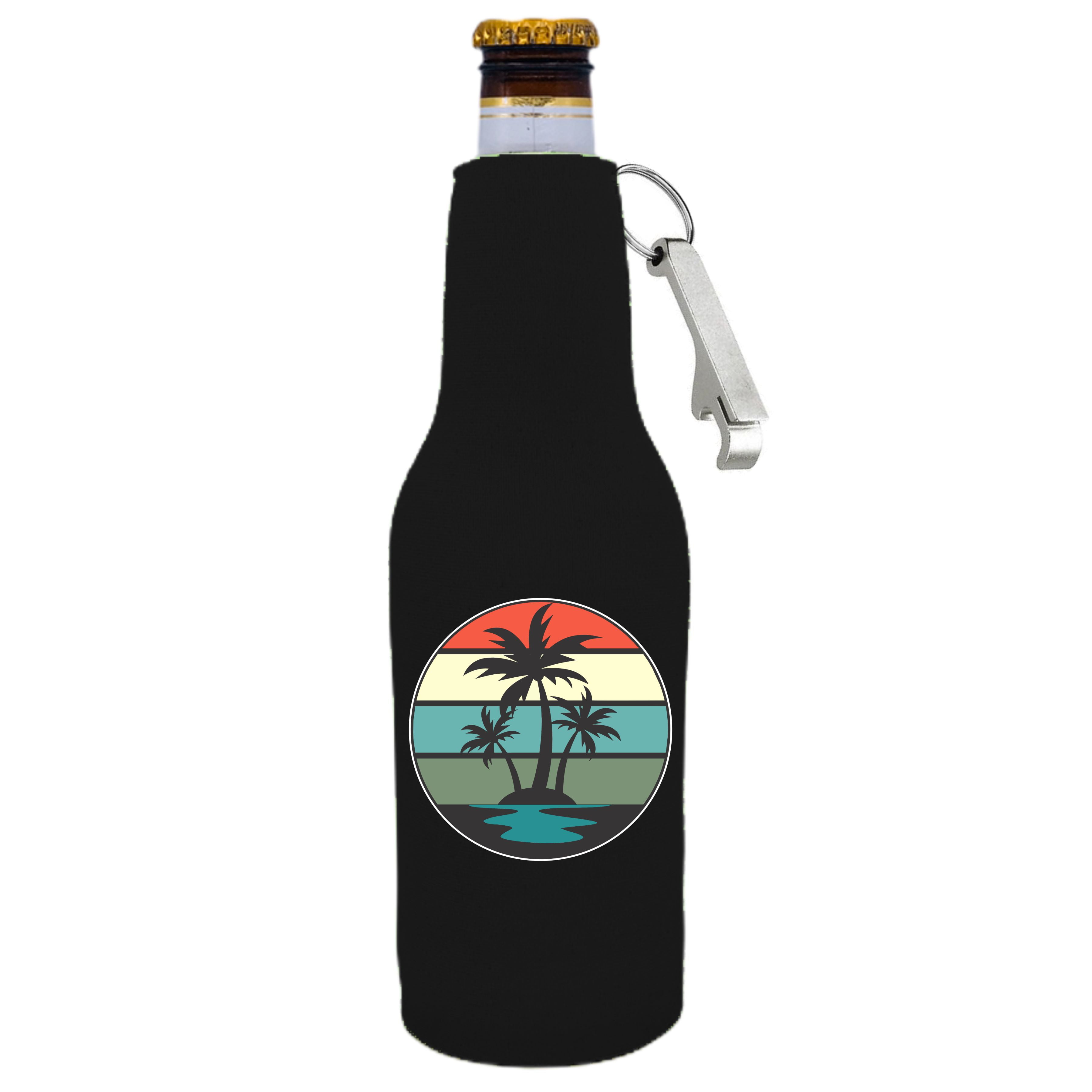 Retro Palm Trees Beer Bottle Coolie With Opener (Black) - Walmart.com