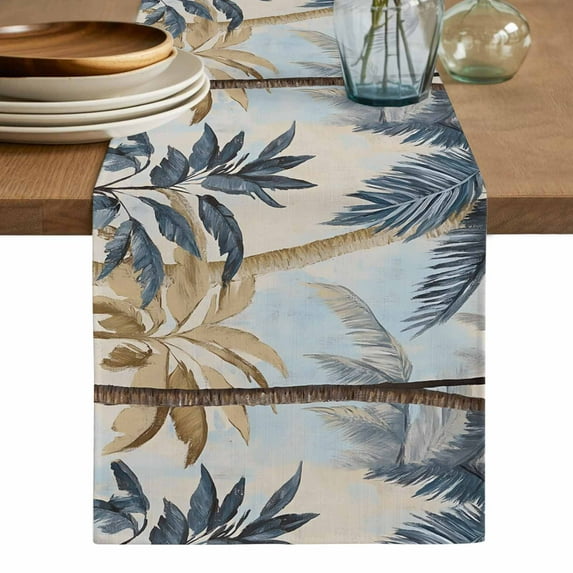 Retro Palm Trees Table Runner, Summer Botanical Vintage Watercolor ...
