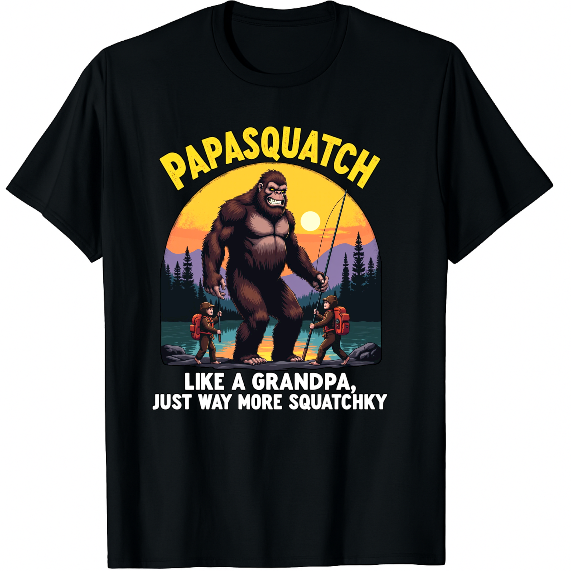 Retro Papa Squatch Like A Grandpa Funny Bigfoot Sasquatch Graphic Black ...
