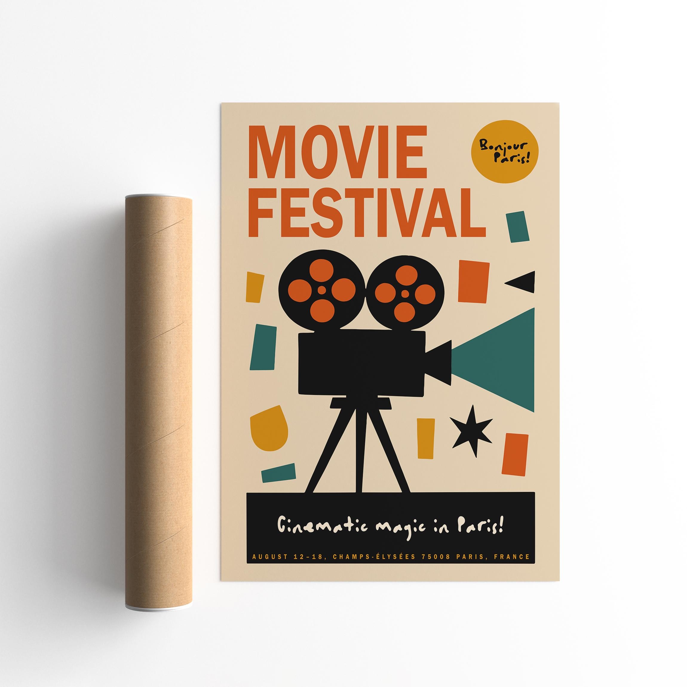 Retro Paris Movie Festival Poster: Art Deco Cinematic Art Print ...