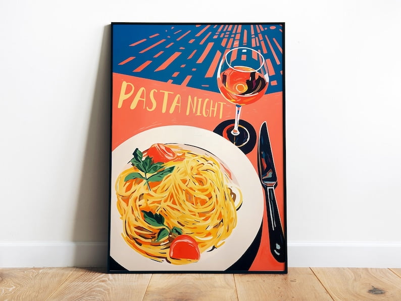 Retro Pasta Night Poster, Italian Food Print, Kitchen Wall Art ...
