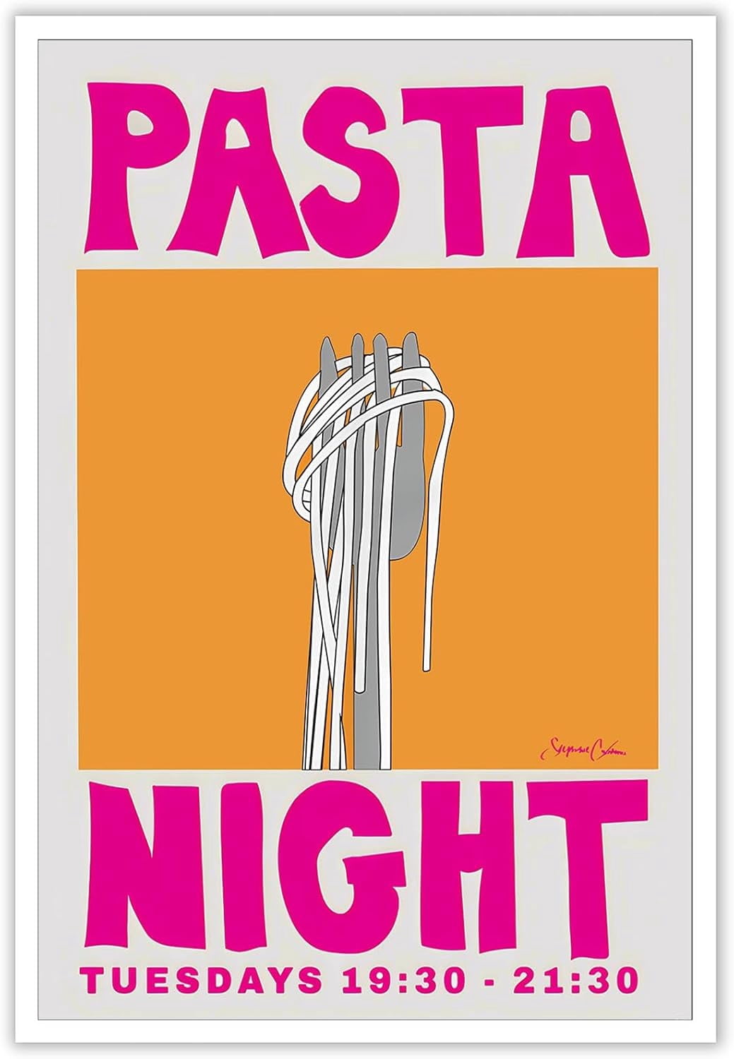 Retro Pasta Night Posters Foodies Gift Midcentury Kitchen Pop Art ...