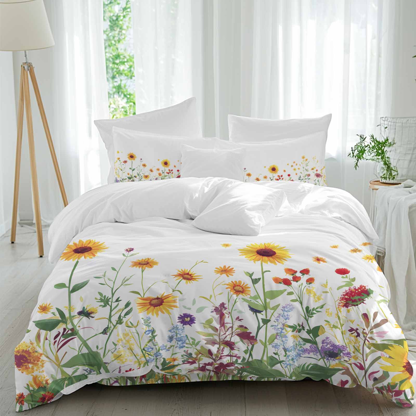 Retro Pastoral 4 Piece Duvet Cover Set Queen Size Floral Wildflowers ...