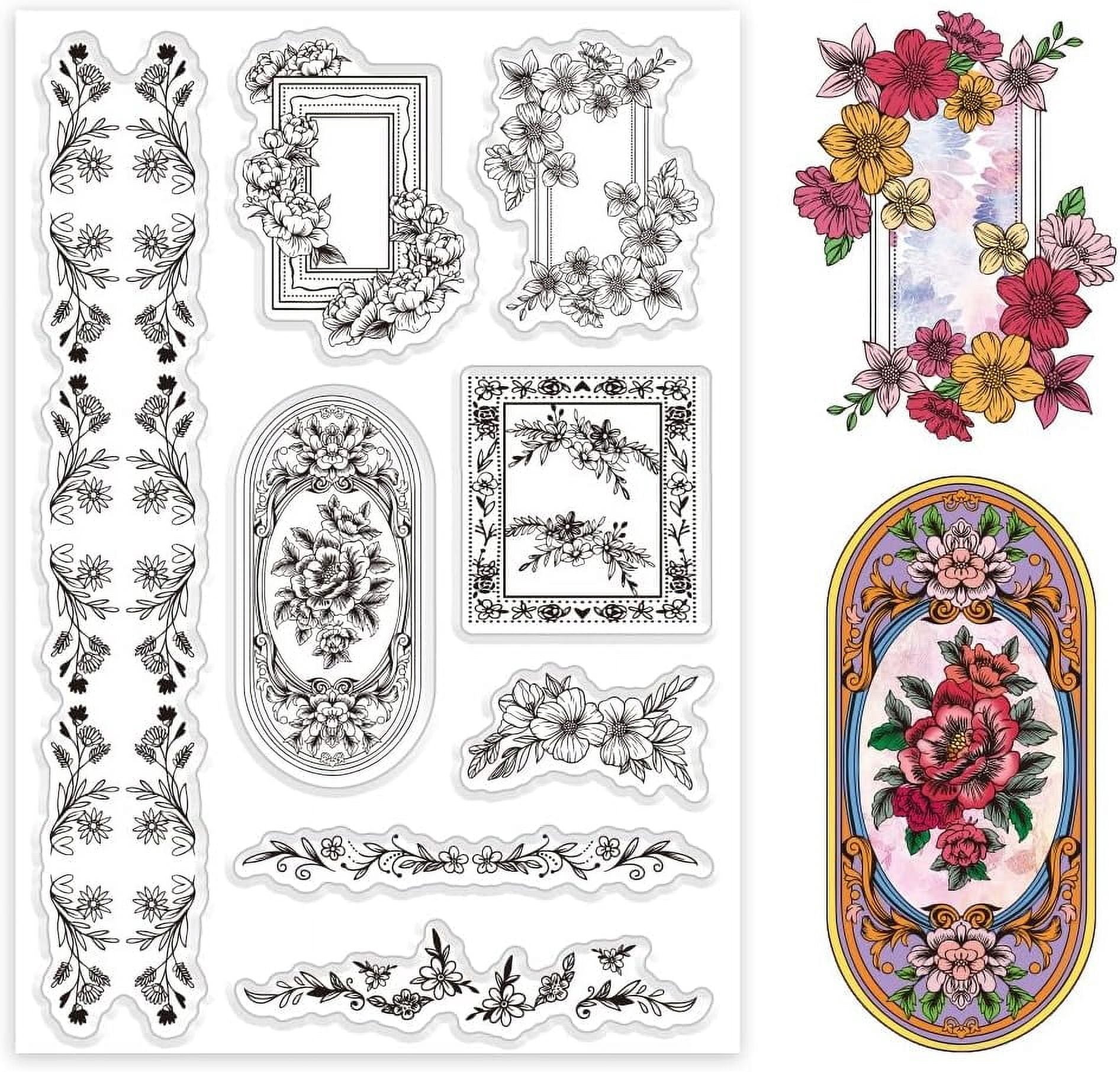 Retro Pastoral Clear Stamp Flower Silicone Stamp Lace Border Style ...