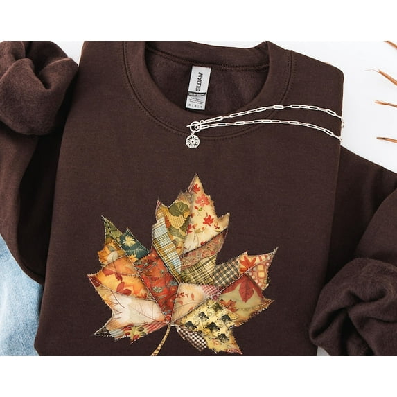 Retro Patchwork Fall Leaf Sweatshirt, Fall Pumpkin Shirt, Spooky Season ...