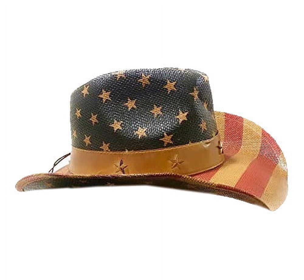 Retro Patriotic Cowboy Hat USA Flag Straw Mardi Gras Summer Spring ...