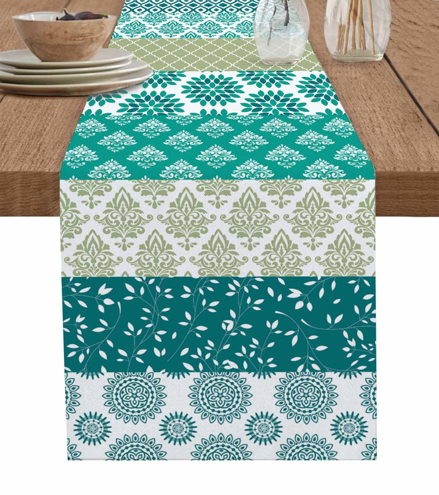 Retro Pattern Aqua Table Runner for Dining Table Kitchen r Tablecloth ...