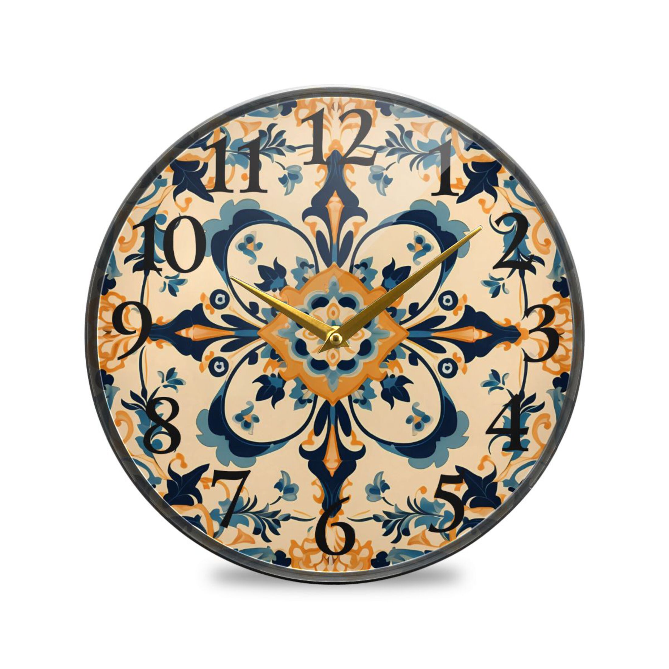 Retro Pattern Wall Clocks Battery Operated 9.5 Inch Round Clock Acrylic Silent Non-Ticking ...