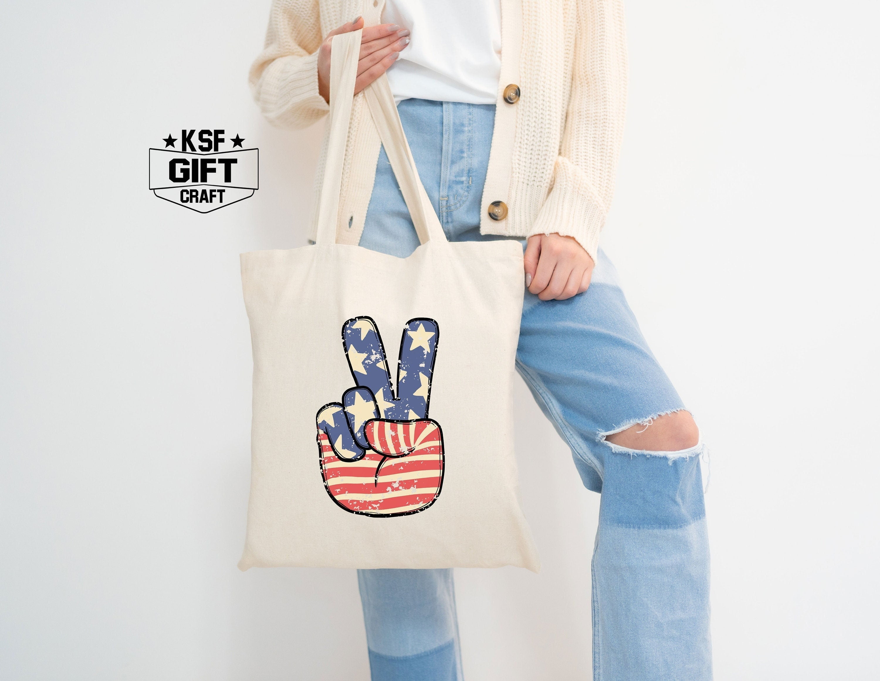 Retro Peace Hand Tote Bag - Peace Sign, USA Lover, 4th of July ...
