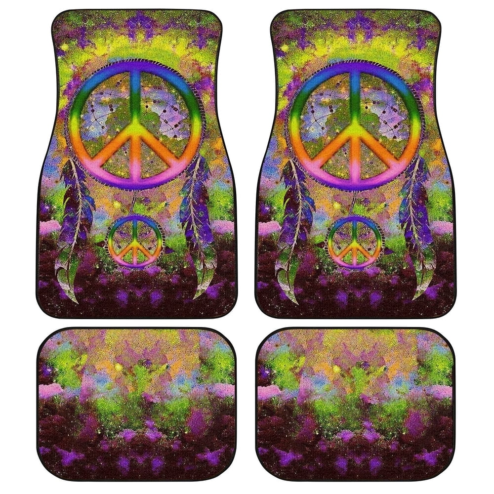 Retro Peace Sign Flowers Car Floor Mats - Hippie Car Decor Chic Vintage ...