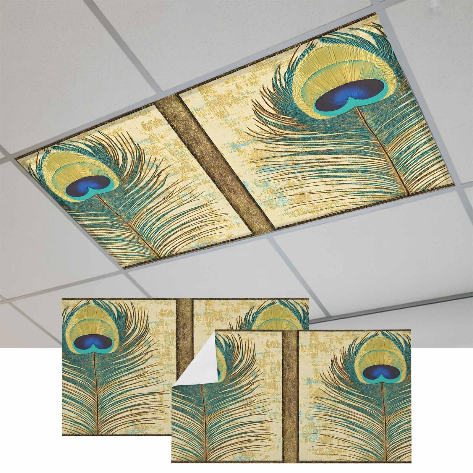 Retro Peacock Feathers Magnetic Fluorescent Light Covers for Ceiling ...