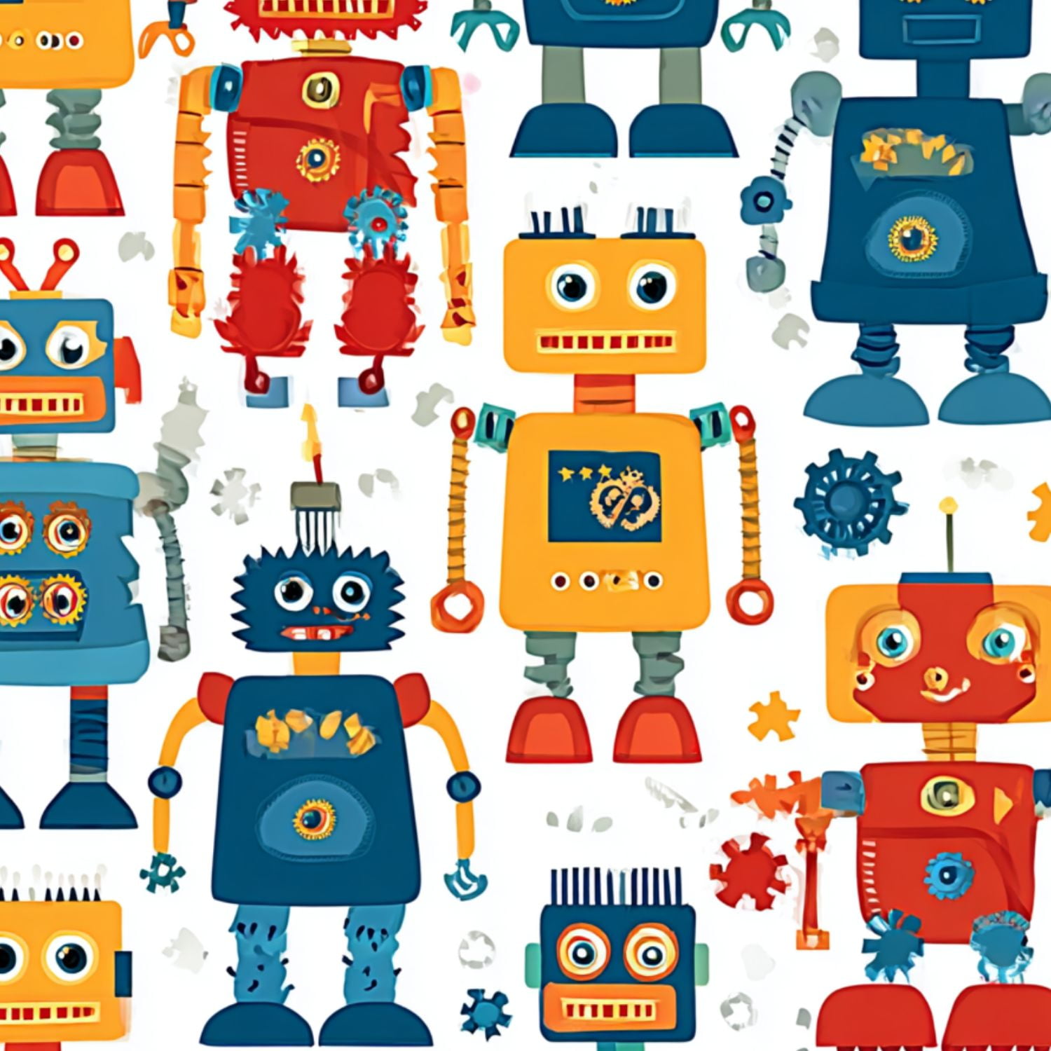 Retro Peel and Stick Wallpaper 17.7in x 9.8ft Playful Cartoon Robot ...