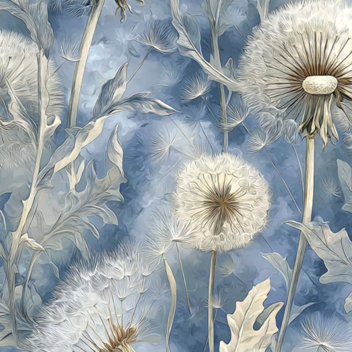 Retro Peel and Stick Wallpaper Dandelion Heads Leaves Soft Blue ...