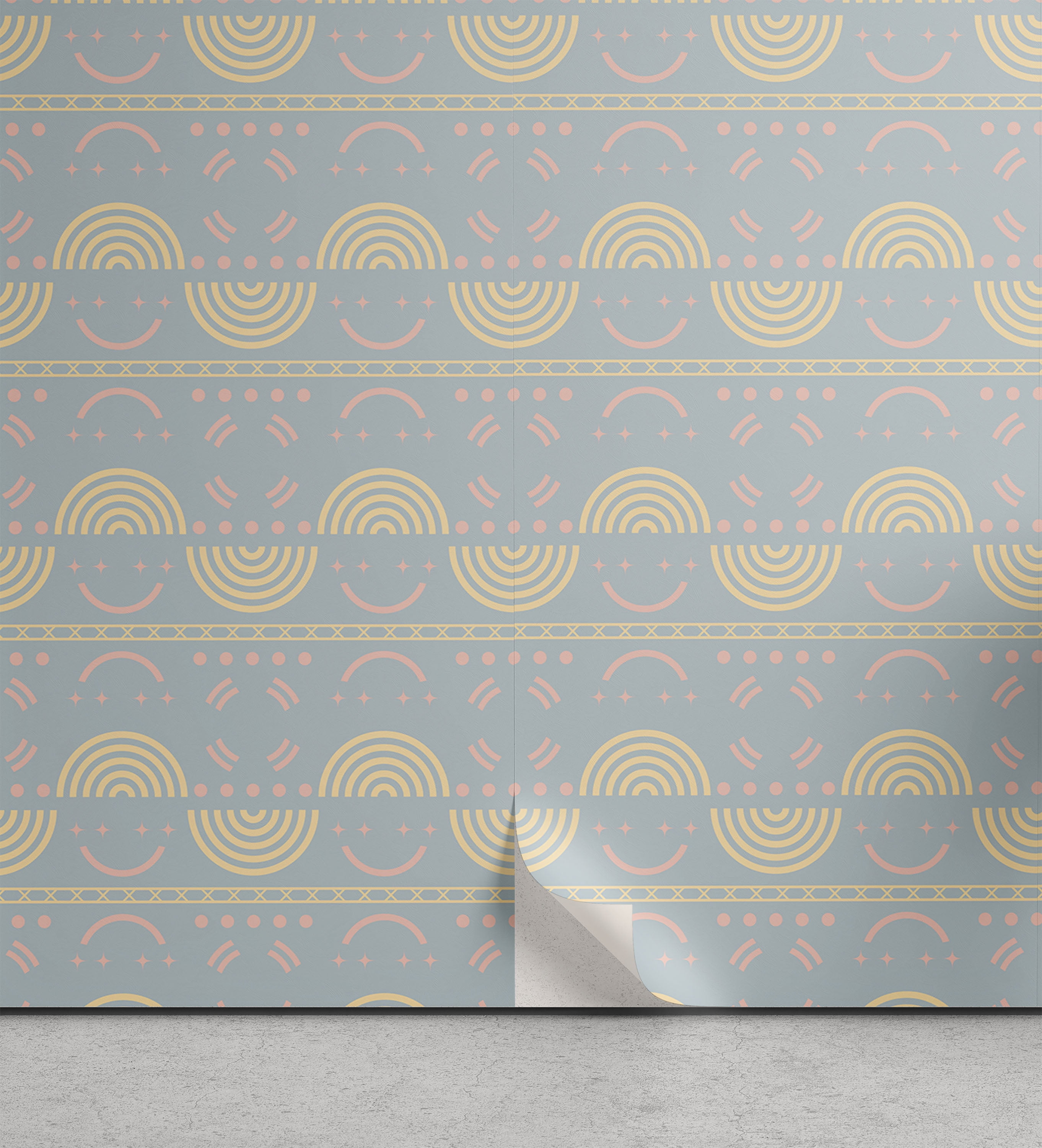 Retro Peel & Stick Wallpaper, Several Geometric Patterns Stars Circles ...