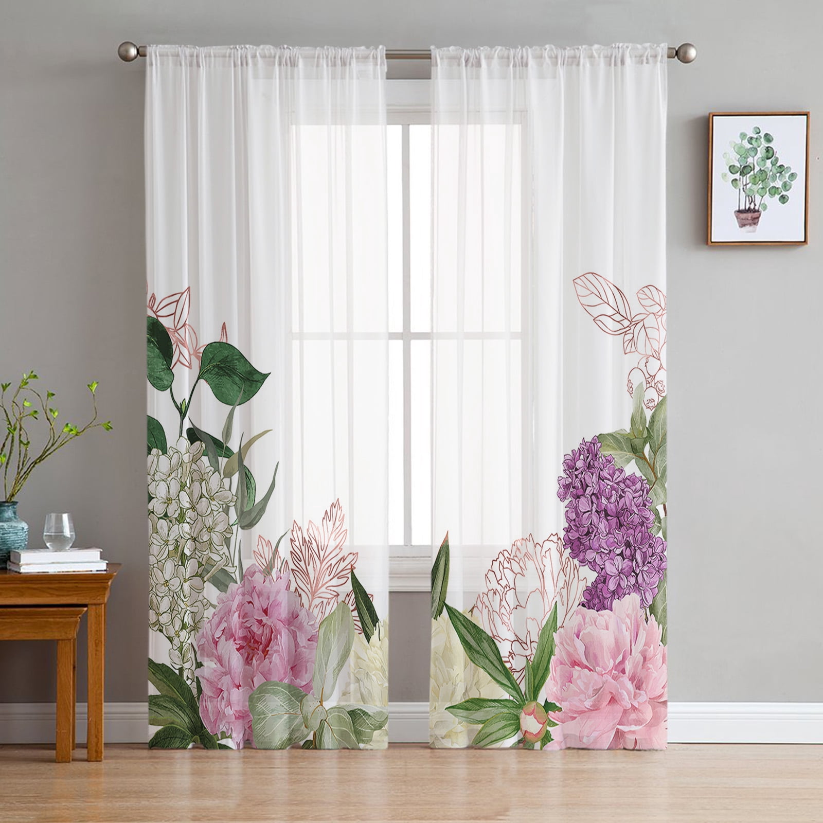 Retro Peony Blue Flower Tulle Sheer Curtain for Living Room Adults Kid ...